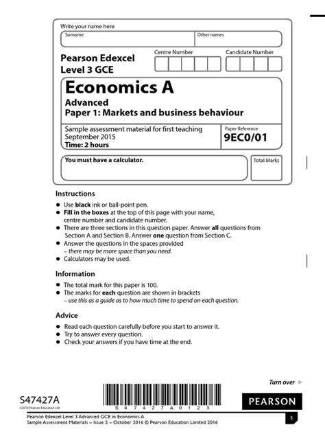 Specimen 2015 A2 Paper 1 Qp Edexcel Pdf Elasticity Economics Demand