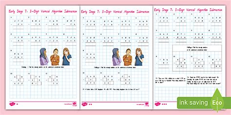 Early Stage 7 Phase 2 3 Digit Vertical Algorithm Subtraction