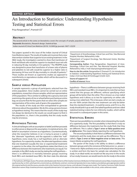 Pdf An Introduction To Statistics Understanding Hypothesis Testing