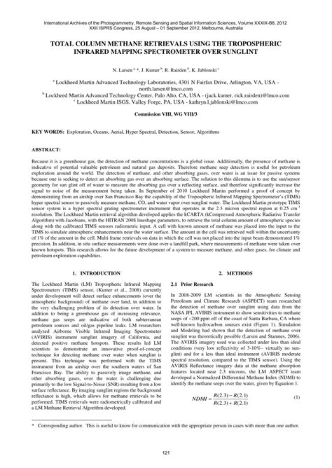 Pdf Total Column Methane Retrievals Using The Tropospheric Infrared Mapping Spectrometer Over