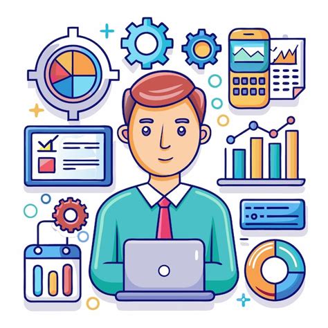 Businessman Working On Laptop With Data Analysis Icons Premium Ai