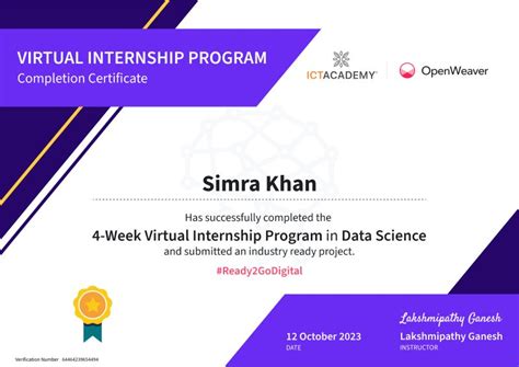 Simra Khan On Linkedin Ready2godigital Internship Datascience Certificate Skilldevelopment