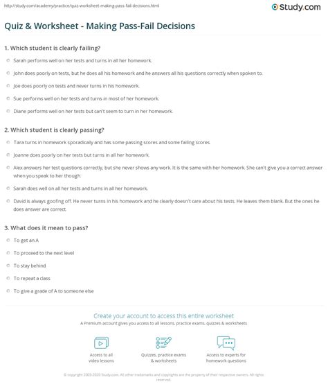 Quiz And Worksheet Making Pass Fail Decisions