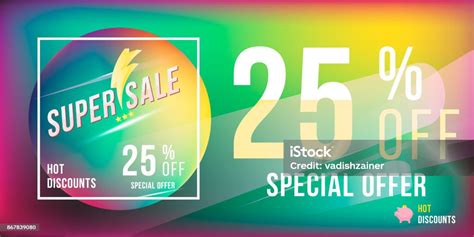 슈퍼 판매 25 할인 밝은 사각형 포스터 형식 그리고 플라이어 디자인 및 컬러 배경 배너 광고에 대 한 템플릿 평면 벡터 일러스트 Eps 10입니다 0명에 대한 스톡 벡터