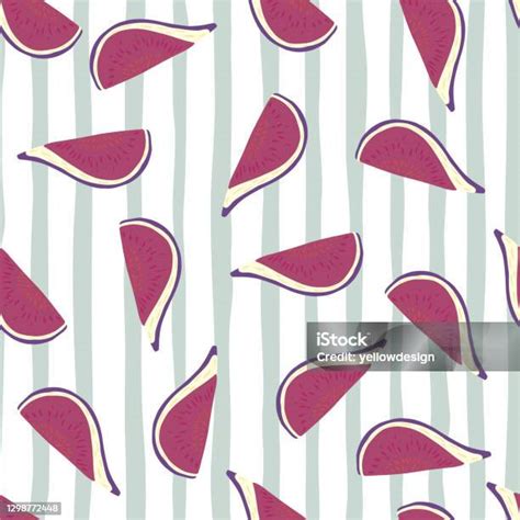 핑크 컬러 무화과 실루엣랜덤 매끄러운 심플한 패턴 흰색과 파란색 줄무늬 배경 과일에 대한 스톡 벡터 아트 및 기타 이미지