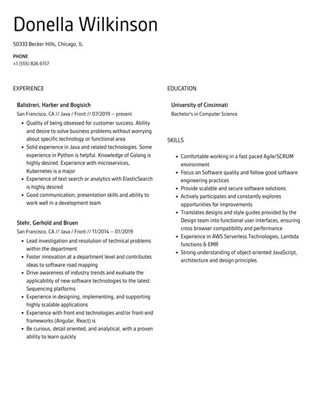 Java Front Resume Samples Velvet Jobs