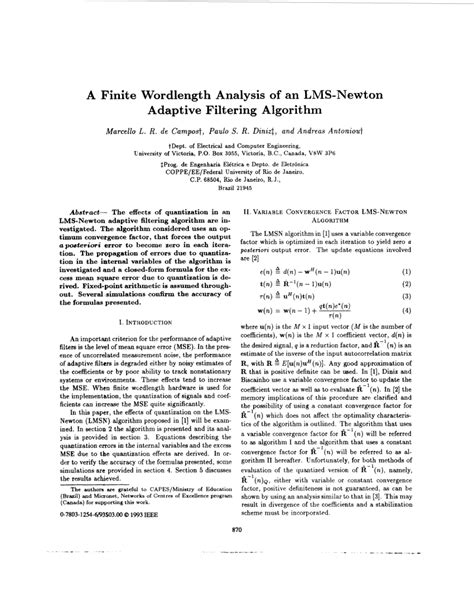 Pdf A Finite Wordlength Analysis Of An Lms Newton Adaptive Filtering