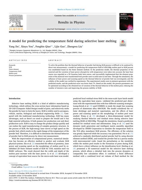 Pdf A Model For Predicting The Temperature Field During Selective Laser Melting