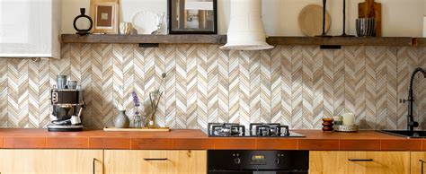Yipscazo 10 Sheet Herringbone Backsplash Peel And Stick Tile Beige Mixed Gray Stone Mixed Metal