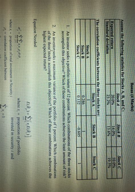 Solved Bonus 4 Marks Assume The Following Statistics For