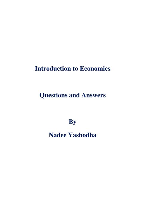 SOLUTION Introduction To Economics Questions And Answers Studypool