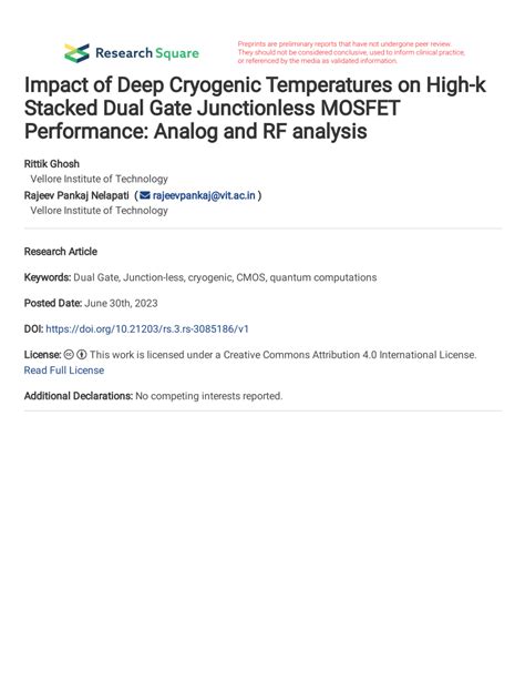 Pdf Impact Of Deep Cryogenic Temperatures On High K Stacked Dual Gate Junctionless Mosfet