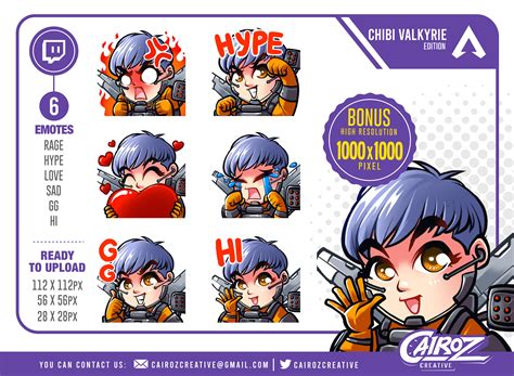 Valkyrie Apex Legends Twitch Emotes Pack Chibi Valkyrie Apex Etsy