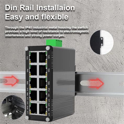 Mini Industrial 8 Port 10 100 1000T 802 3at PoE 2 Port 10 100 1000T Din Rail Mount Compact