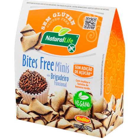Mini Waffer Vegano Sem Gluten Sem Acucar Naturallife Bites Free Brigadeiro Funcional 70g Redemix