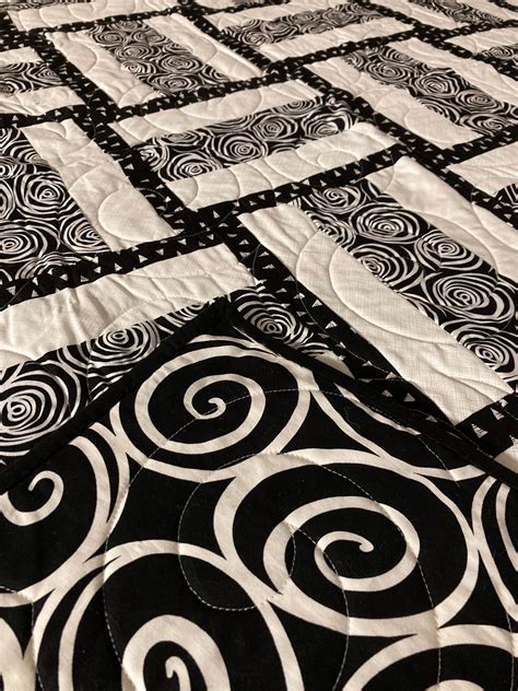 Homemade Quilt Black And White Geometric Modern Quilt Stripes
