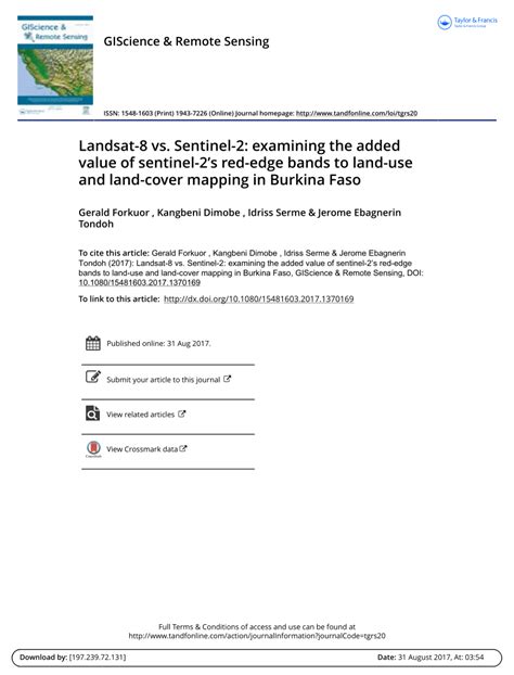 Pdf Landsat 8 Vs Sentinel 2 Examining The Added Value Of Sentinel 2s Red Edge Bands To Land