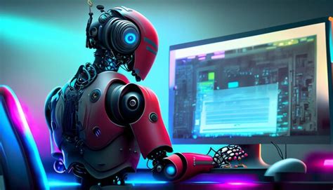 Premium Ai Image Robot Working With Computer
