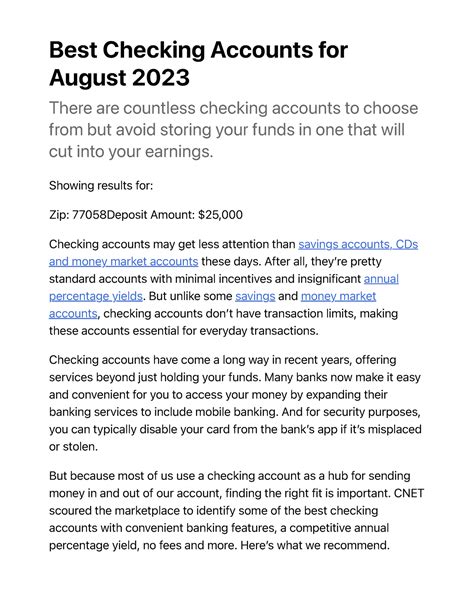 Best Checking Accounts For August 2023 Cnet Money Best Checking