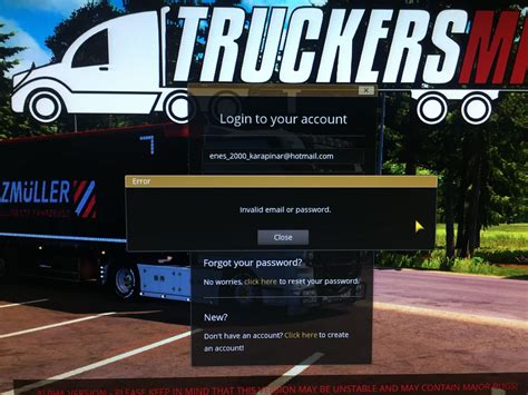`invalid Email Or Password` Hatası Çözülemeyen Konular Truckersmp Forum