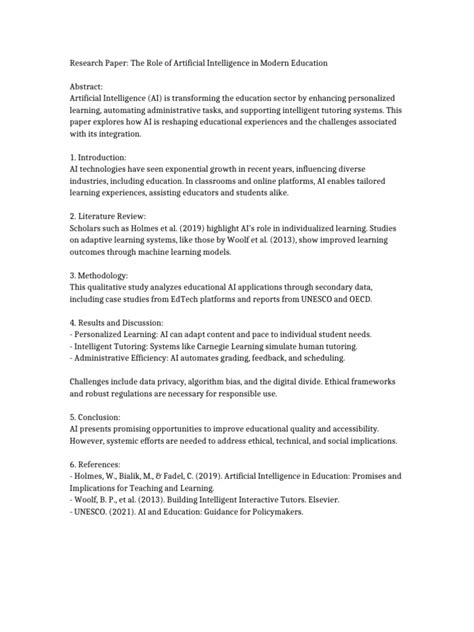 Research Paper Artificial Intelligence Education Pdf