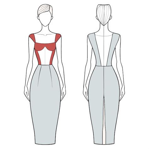 Cocktail Midi Dress Open Back Fashion Sketch Vector Illustration