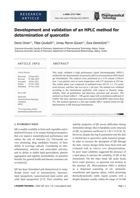 Pdf Development And Validation Of An Hplc Method For Determination Of Quercetin