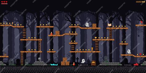 Premium Vector Night Forest And Cemetery Game Level Screen Map