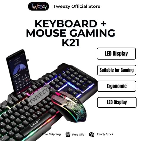 Tombol Gaming Mouse Keyboard Combo Set T21 K21 Usb Led Lightning Rgb Cable Colorful 104 Keys