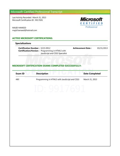 Microsoft Transcript Pdf