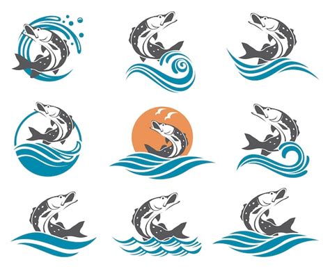 파이크 물고기 일러스트 세트 프리미엄 벡터