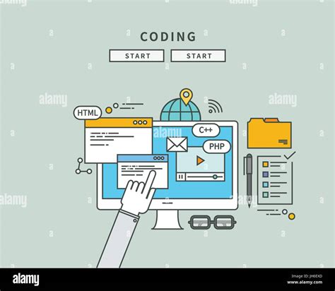 Simple Color Line Flat Design Of Coding Modern Vector Illustration Stock Vector Image Art Alamy
