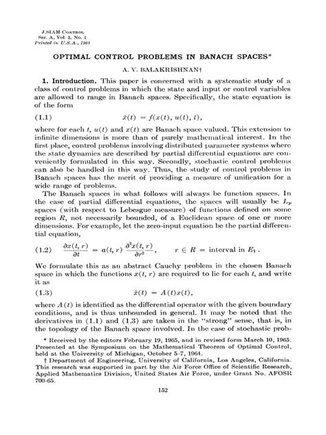 Balakrishnan Optimal Problem In Banach Spaces Pdf Mathematical