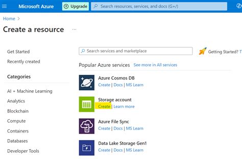 no options under create storage account microsoft qanda