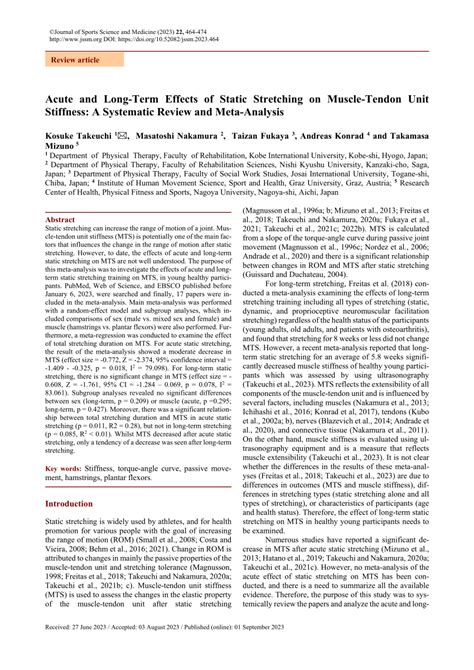 Pdf Acute And Long Term Effects Of Static Stretching On Muscle Tendon Unit Stiffness A