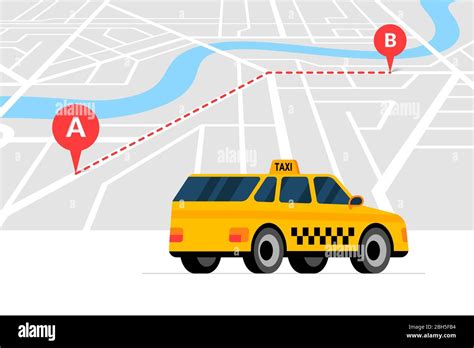 Taxi Ordering And Navigation Service Concept A To B Route With Geotag