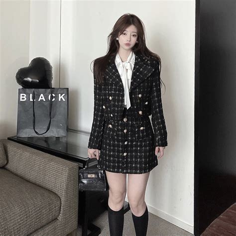 체크 하운드 트위드 투피스 셋트 헬로마켓