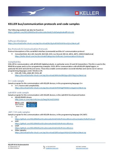 Keller Bus Communication Protocols And Code Samples Pdf Visual