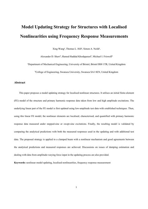 Pdf Model Updating Strategy For Structures With Localised