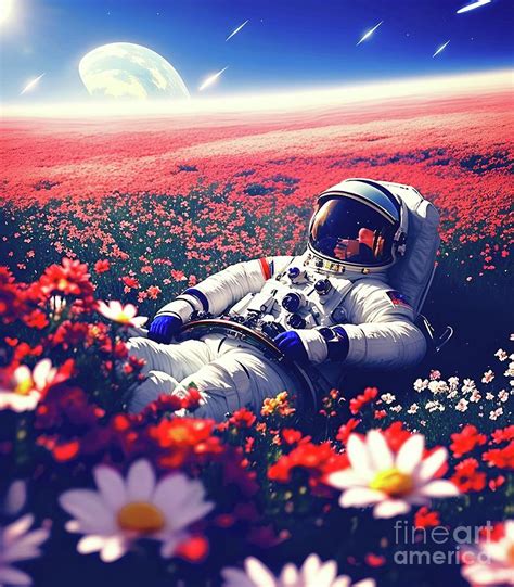 An Astronaut Relaxing In A Field Of Flowers In Space Digital Art By