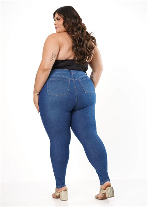 Calca Jeans Plus Size Basica Cintura Alta Modelagem Levanta Bumbum