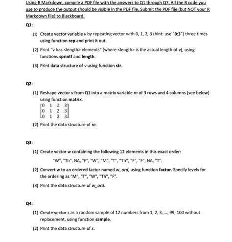 Solved Using R Markdown Compile A Pdf File With The Answers Chegg Com