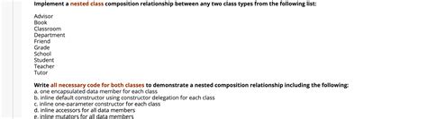 Solved Implement A Nested Class Composition Relationship