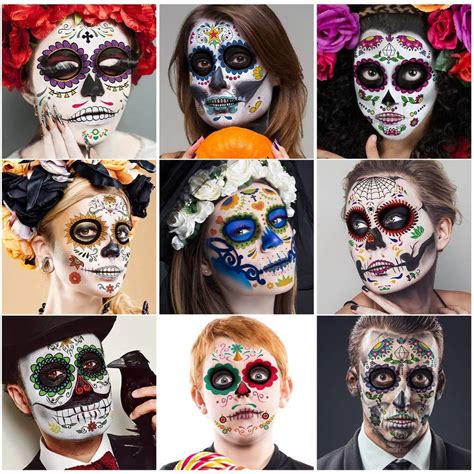 Day Of The Dead Sugar Skull Face Tattoos 10 Sheets Halloween