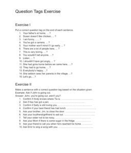 Question Tags Exercises With Answers Grammar Englet