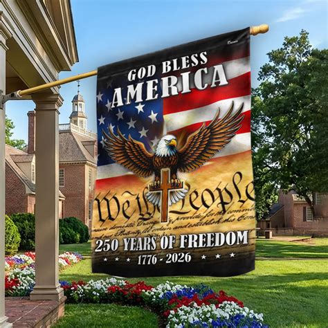 God Bless America 1776 2026 Flag 250 Years Of Freedom Christ Cross Fl