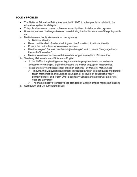 Policy Problem 1 Pad 104 Policy Problem The National Education