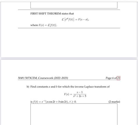 Solved 2 Laplace Transformsa Using The First Shift