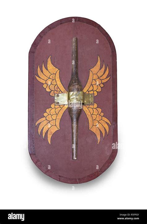A Re Enactment Scutum Ancient Roman Army Shield Isolated Over White Background Stock Photo Alamy