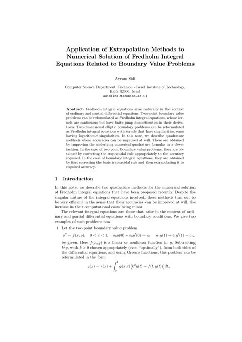 Pdf Application Of Extrapolation Methods To Numerical Solution Of Fredholm Integral Equations